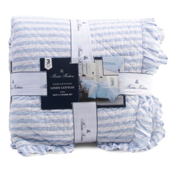 Brooks Brothers | Bedding | Brooks Brothers Linen Blend Striped Ruffle ...